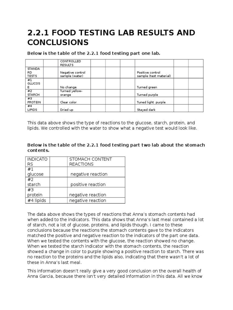 2.2.1 Food Testing Lab Results and Conclusions | PDF