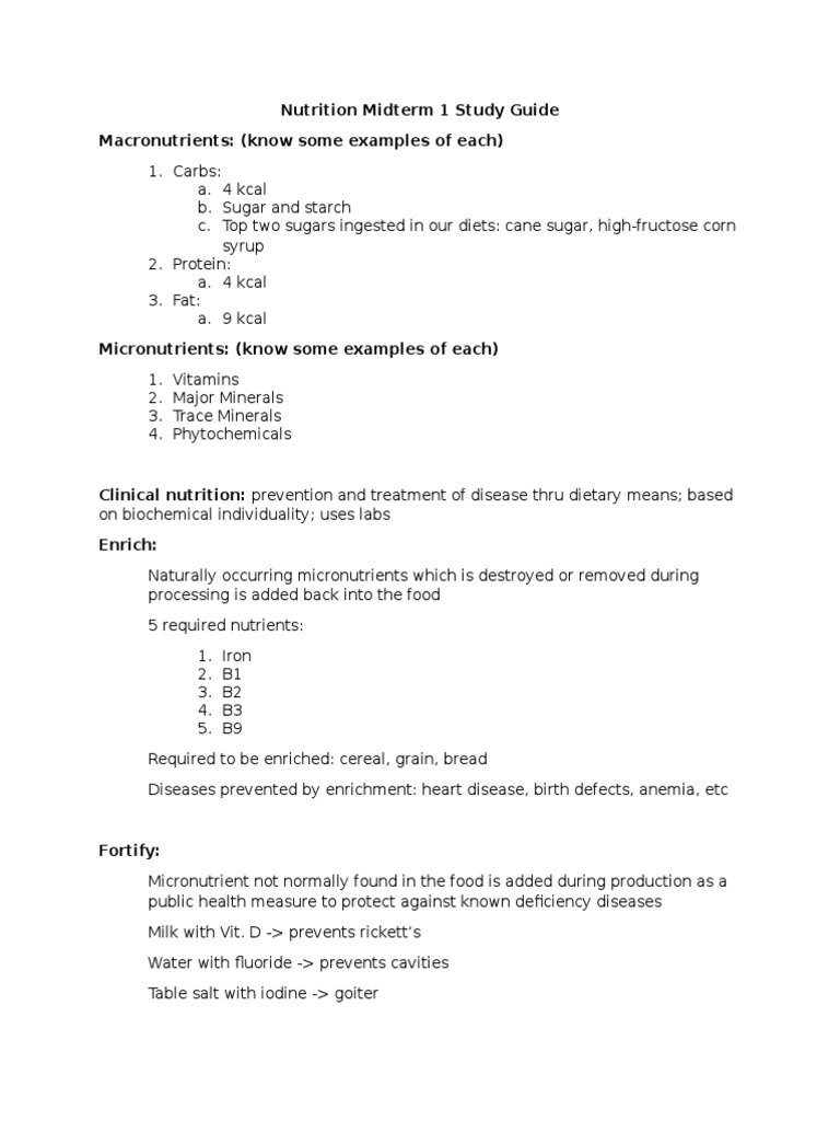 Nutrition Midterm 1 Study Guide | PDF | Dietary Supplements | Nutrition
