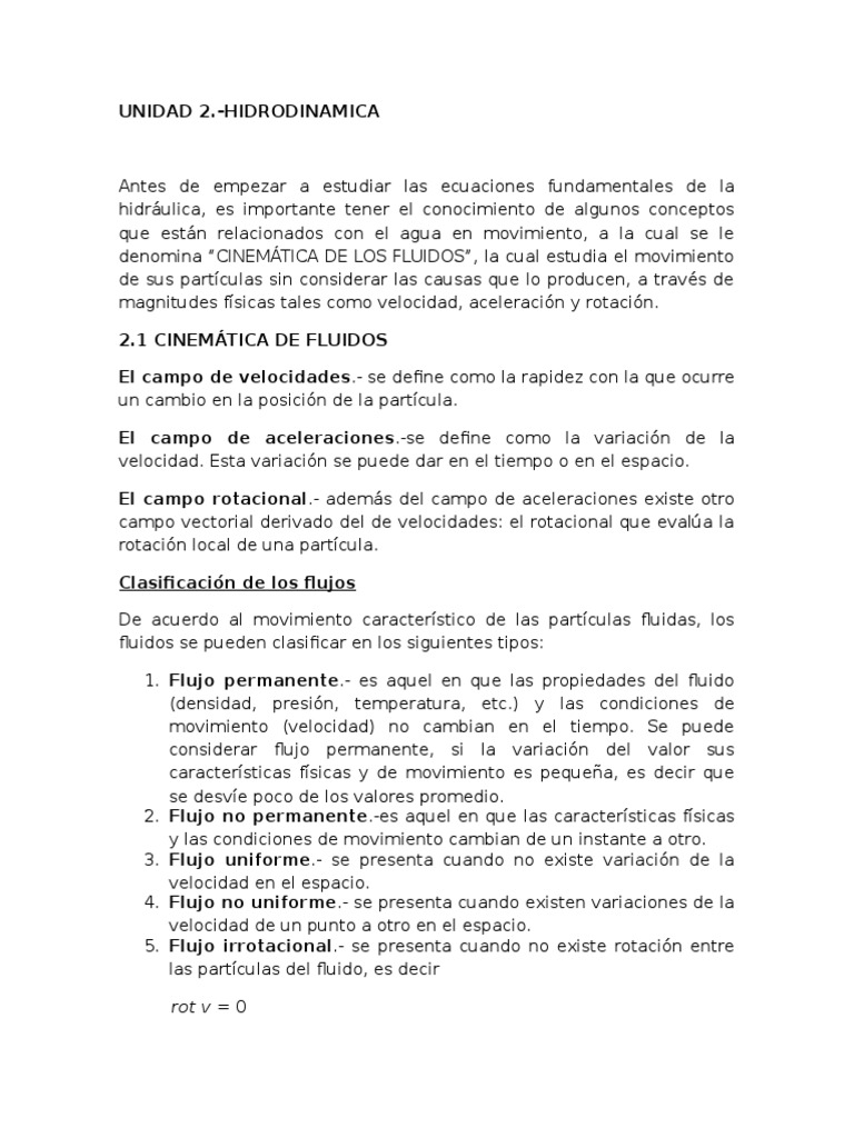Unidad 2 Hidrodinamica | PDF