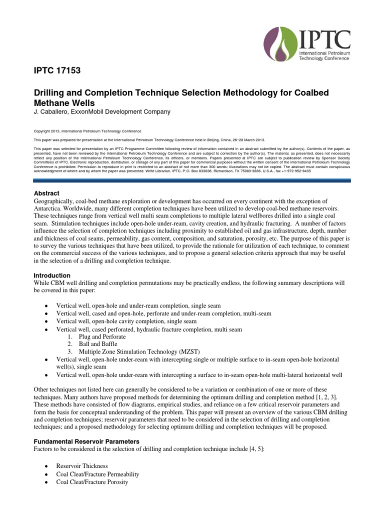 Drilling and Completion Technique Selection Methodology For CBM | PDF ...