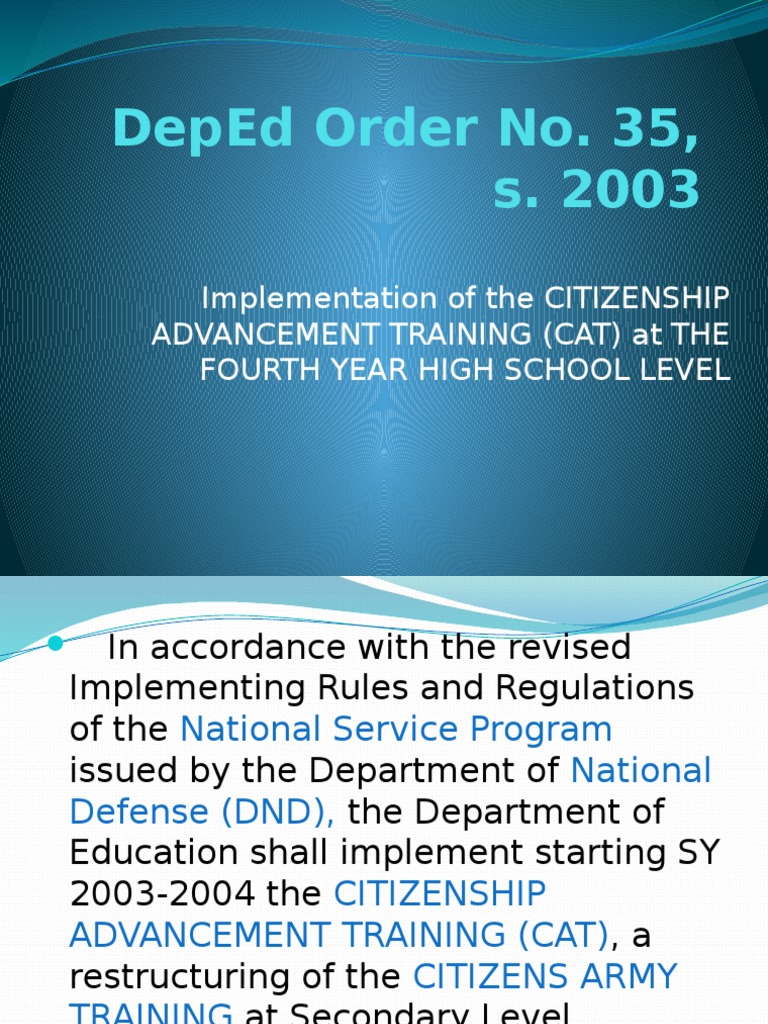 DepEd Order No. 35, s. 2003 (1) | Environmental Protection | Citizenship