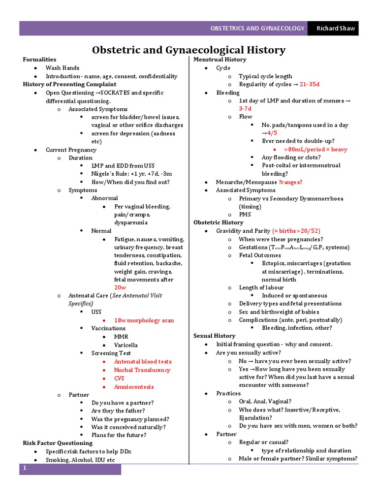 Obstetric and Clinical Medicine - Gynaecological History and ...