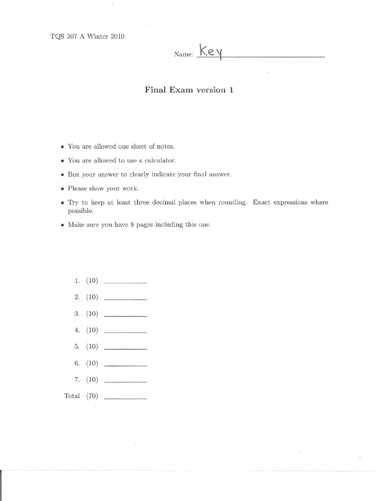 Practice Final Key PDF | PDF