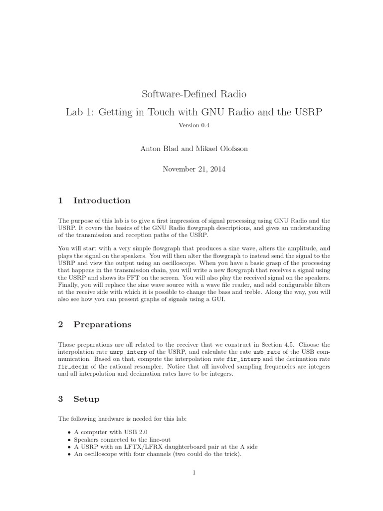 Configuring a Software Defined Radio: An Introduction to GNU Radio and the USRP | PDF | Sampling ...