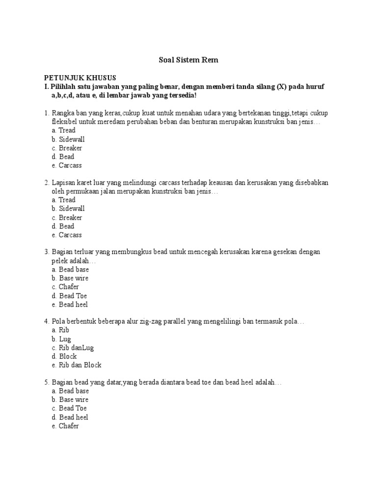 Soal Sistem Rem | PDF