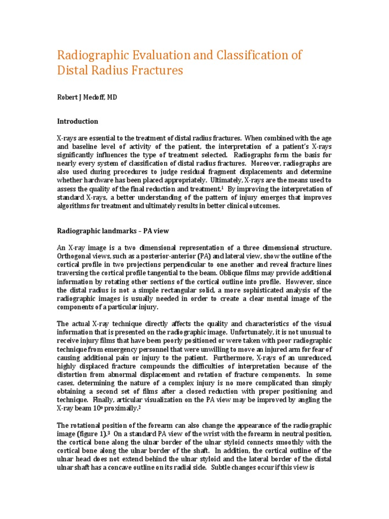 Radiographic Evaluation and Classification of Distal Radius Fractures ...