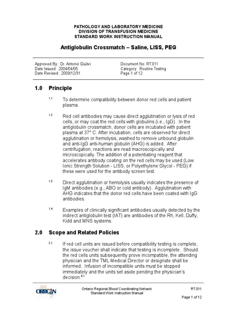 Antiglobulin Crossmatch Procedure: Determining Donor Red Blood Cell ...