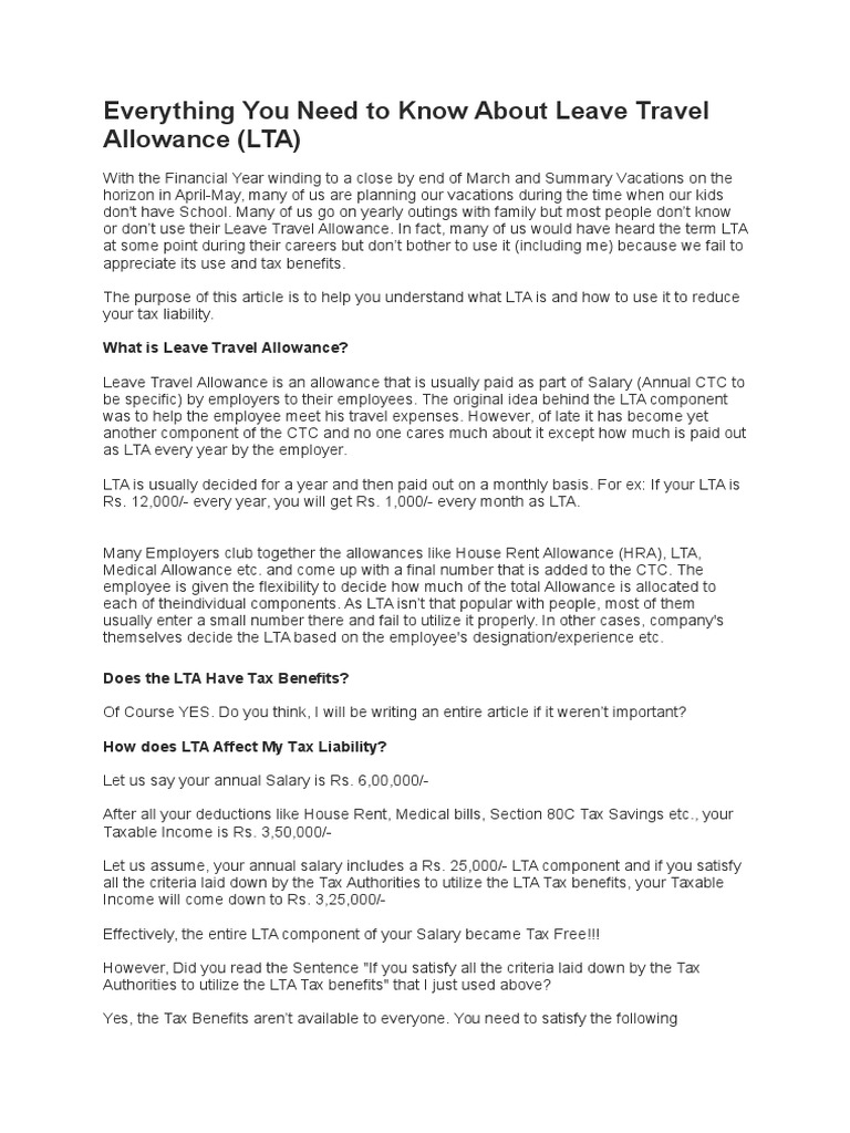 Lta Rules - How To Claim Lta | PDF | Fare | Taxes
