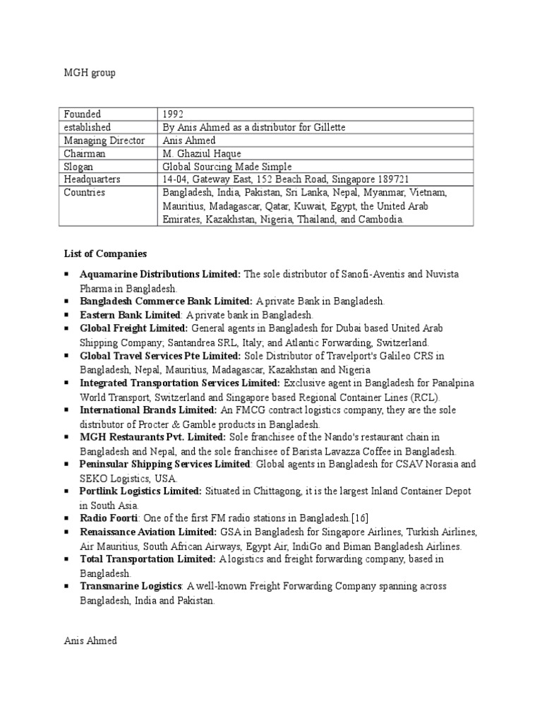 MGH Group | PDF | Bangladesh | Economies