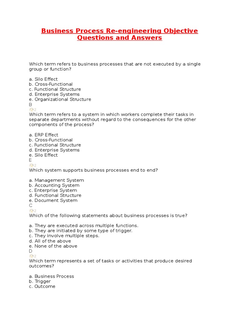 Business Process Re-Engineering Objective Questions | PDF | Business ...