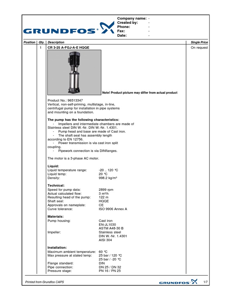 Grundfos-CR3 25 | PDF | Pump | Electric Motor