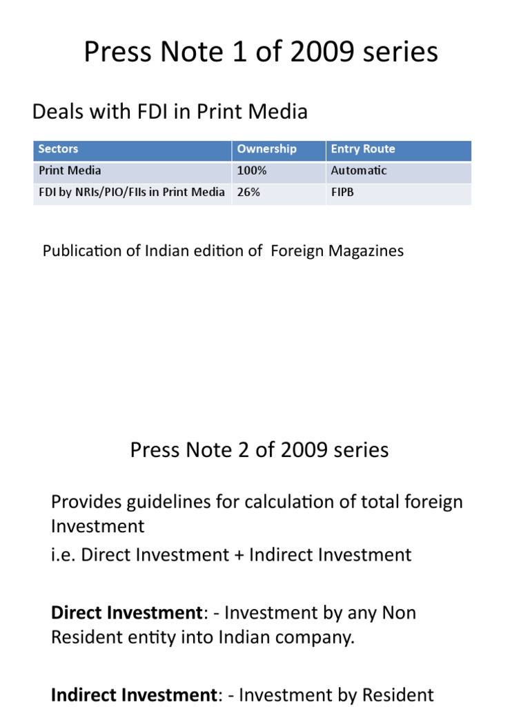 FDI Guidelines in Indian Print Media | PDF | Foreign Direct Investment ...