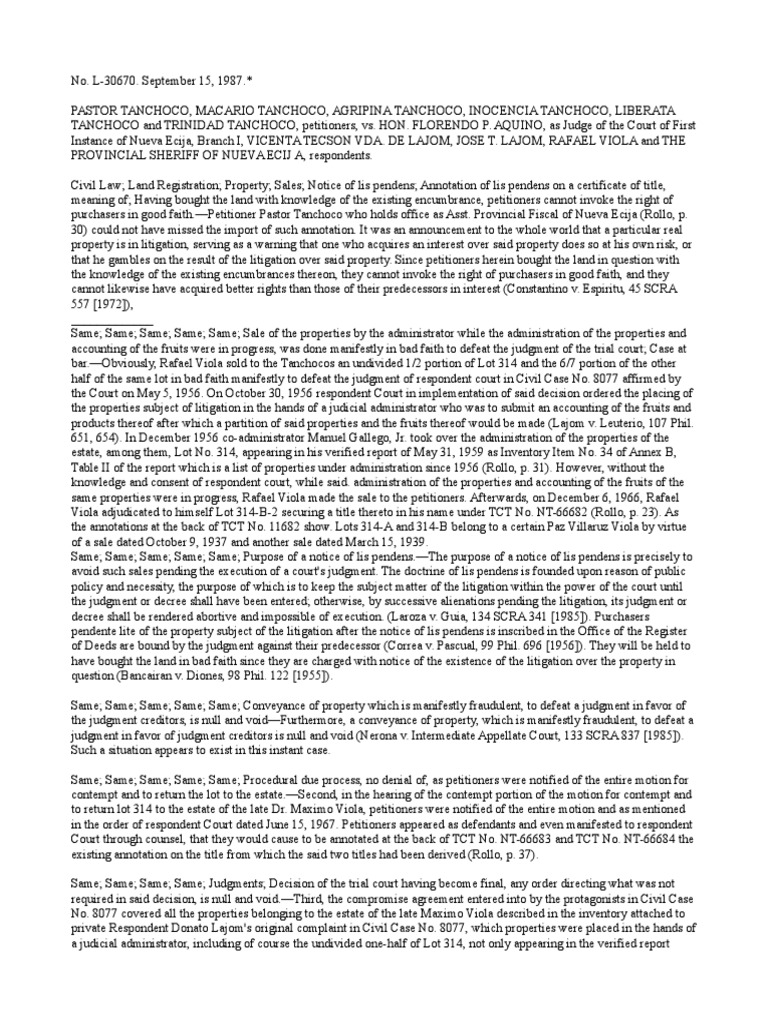 Tanchoco vs. Aquino (1987) | PDF | Lawsuit | Demurrer