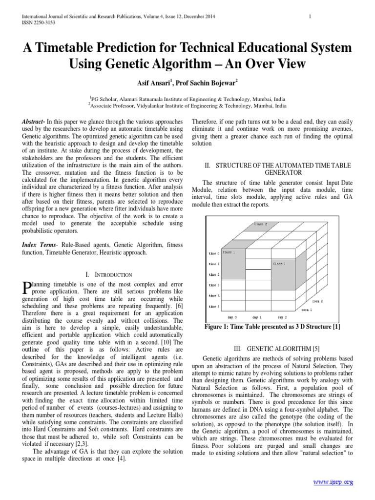 Timetable by GA | Download Free PDF | Genetic Algorithm | Fitness (Biology)