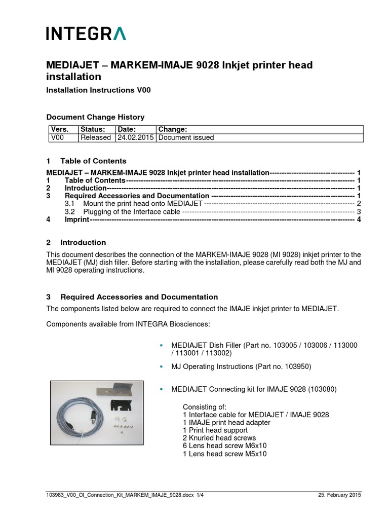 MEDIAJET - MARKEM-IMAJE 9028 Inkjet Printer Head Installation | PDF ...