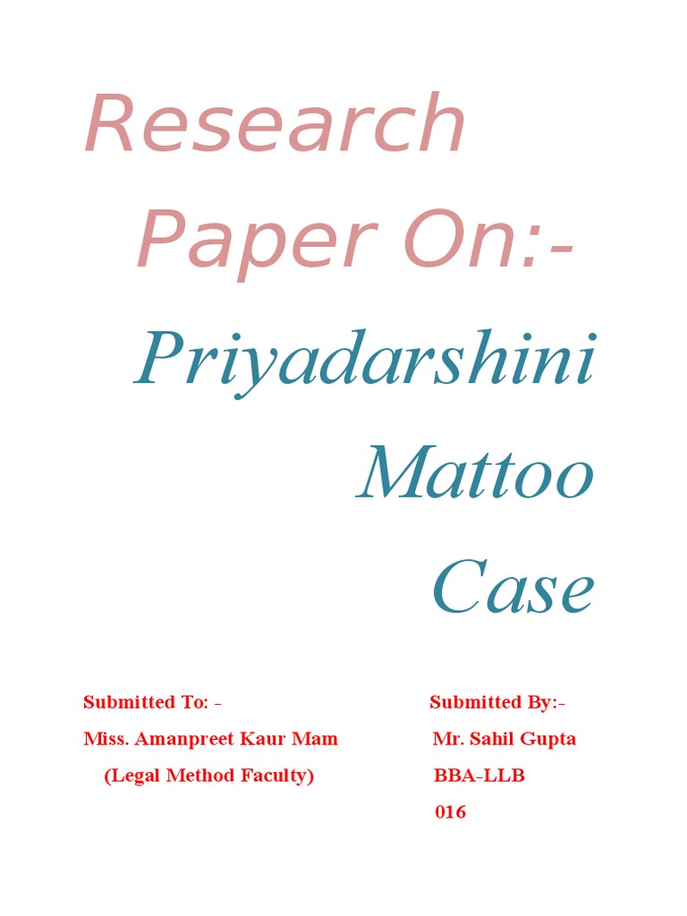 Priyadarshini Mattoo Case Research Paper.. | PDF | Misconduct | Law ...