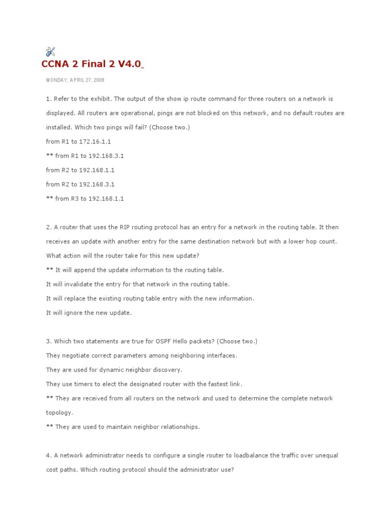 Ccna 2 Final 2 v4 | Download Free PDF | Routing | Professional Titles And Certifications
