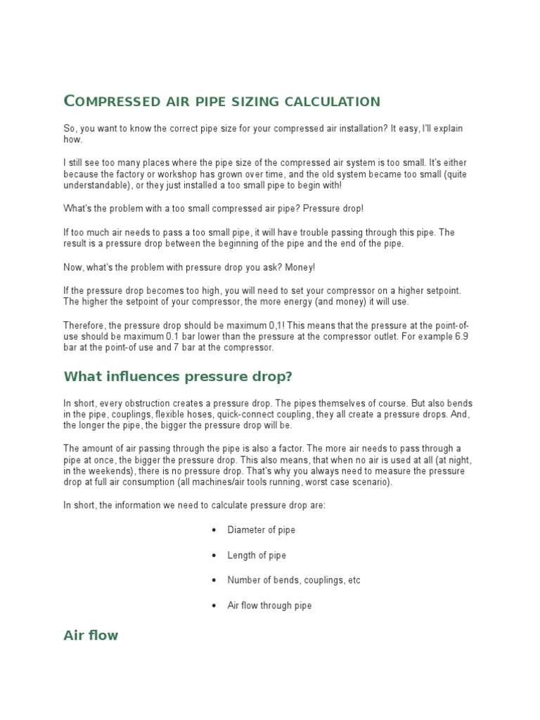 Compressed Air Pipe Sizing Calculation | PDF | Pipe (Fluid Conveyance ...