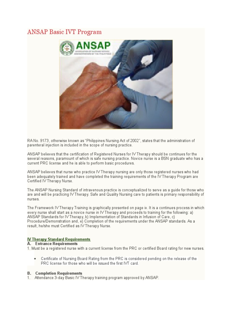 ANSAP Basic IVT Program | PDF | Intravenous Therapy | Nursing