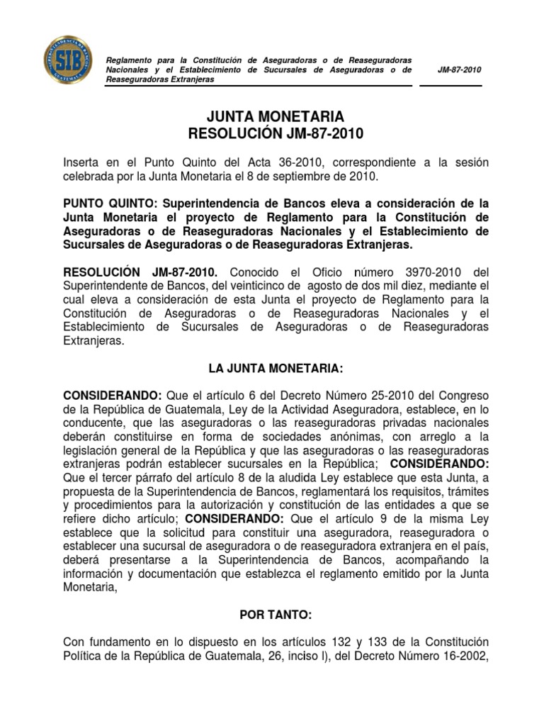 01 Resolución JM 87 2010 | PDF | Inversiones | Instituciones sociales