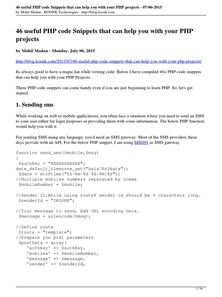 46 Useful PHP Code Snippets | PDF | Php | Domain Name