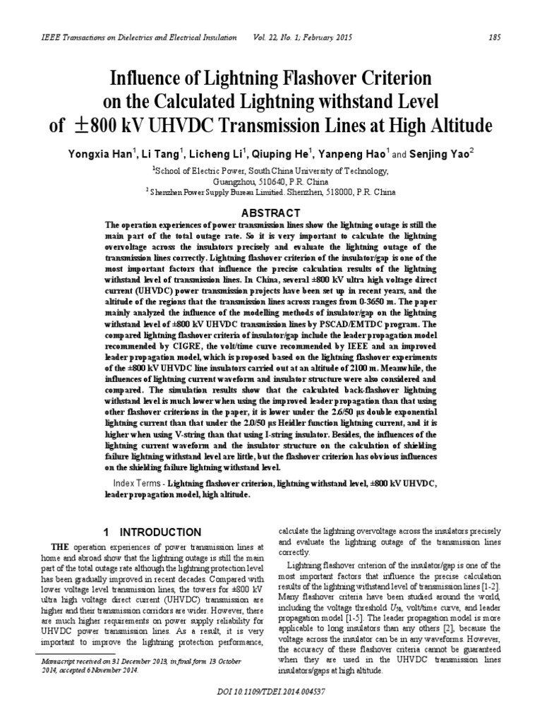 Influence of Lightning Flashover Criterion On The Calculated Lightning ...