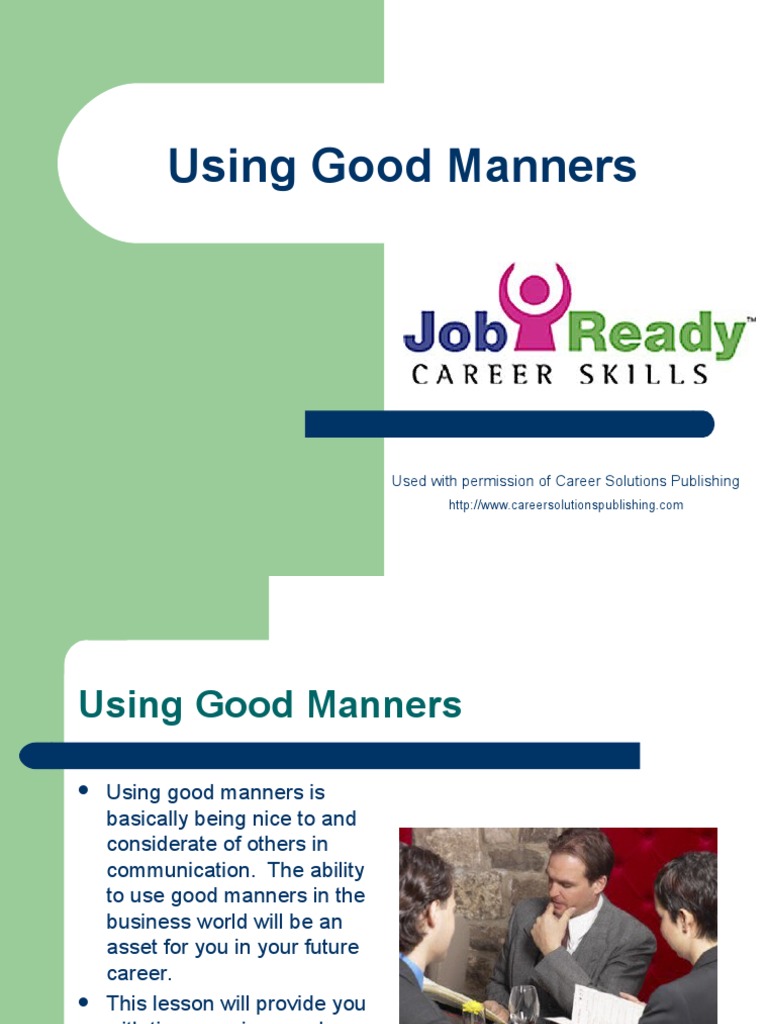 Ten Tips for Demonstrating Good Manners in the Workplace | PDF ...