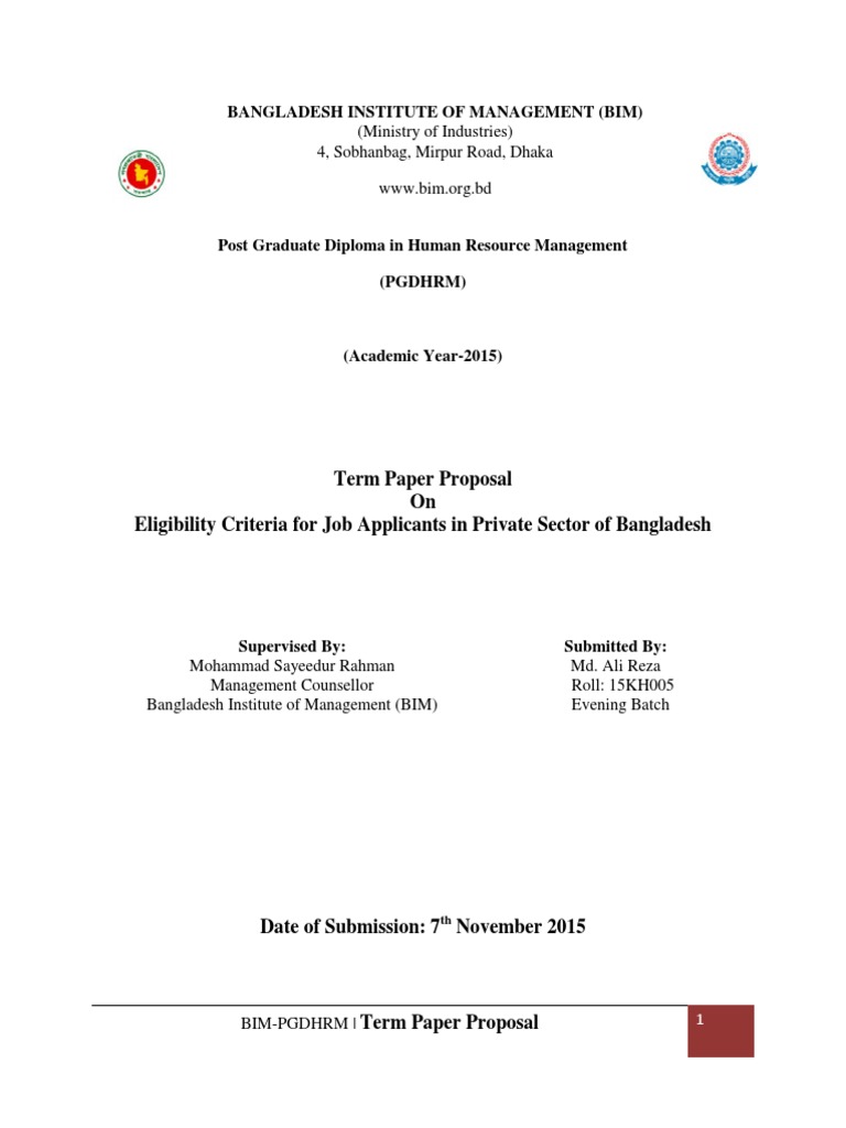 Term Paper Proposal PDF | Download Free PDF | Recruitment | Employment