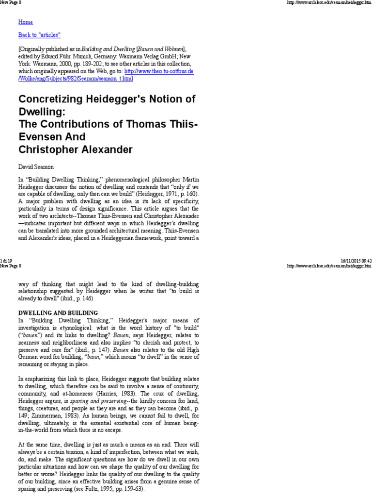 Seamon - Concretizing Heidegger's Notion of Dwelling | PDF | Martin Heidegger | Framing ...