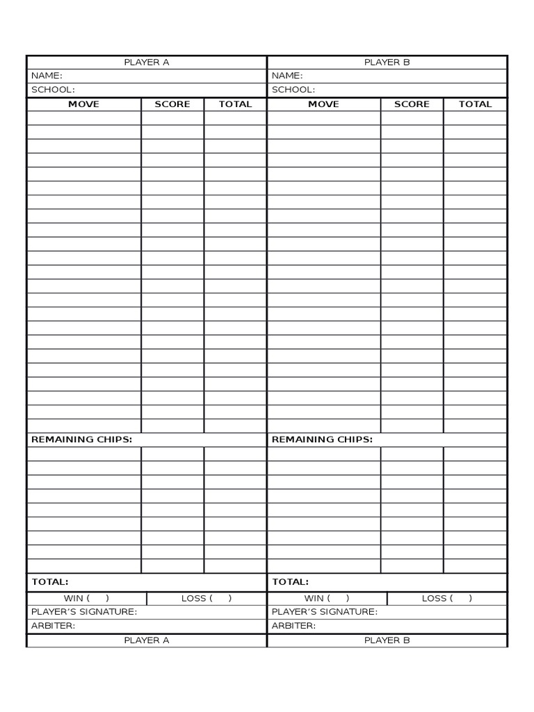 Dama Score Sheet Template | PDF