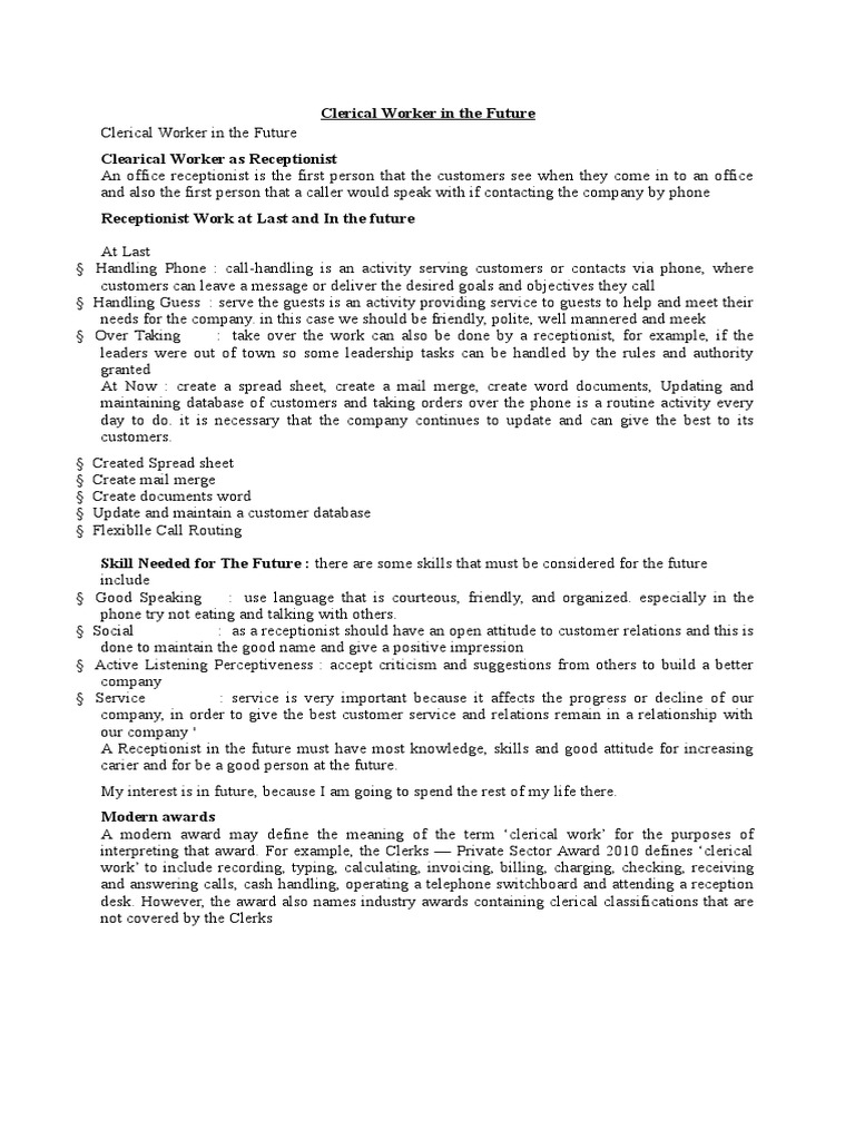 Future Skills for Clerical Workers | PDF | Communication | Business