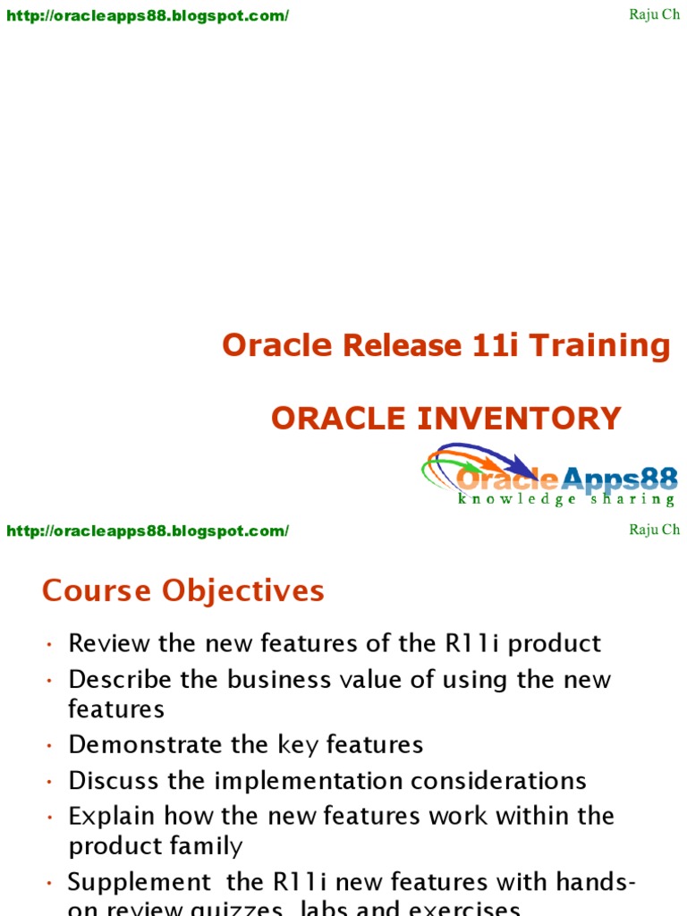 Oracle Release 11i Training Oracle Inventory | PDF | Inventory | Financial Transaction