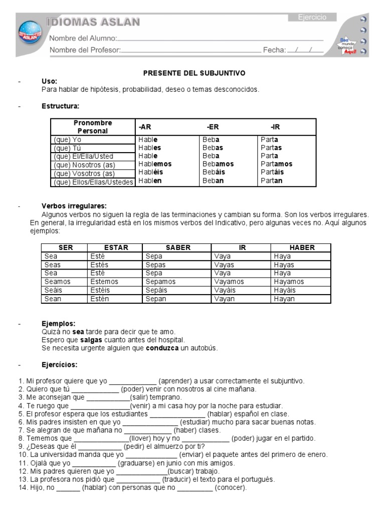 Uso y Estructura del Subjuntivo | PDF