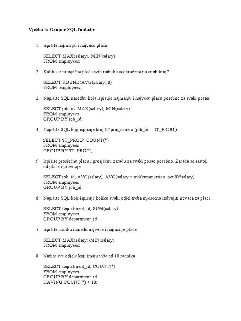 Vje - Ba 4 Grupne SQL Funkcije | PDF