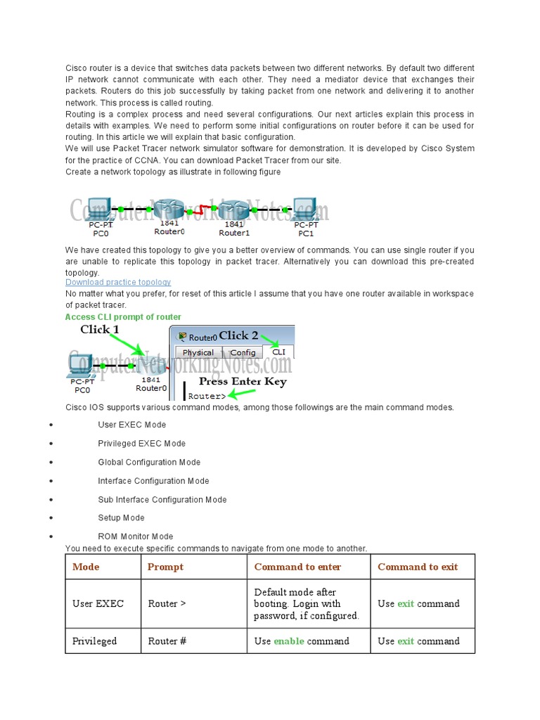 Configure basic Cisco router settings in Packet Tracer | PDF | Router ...