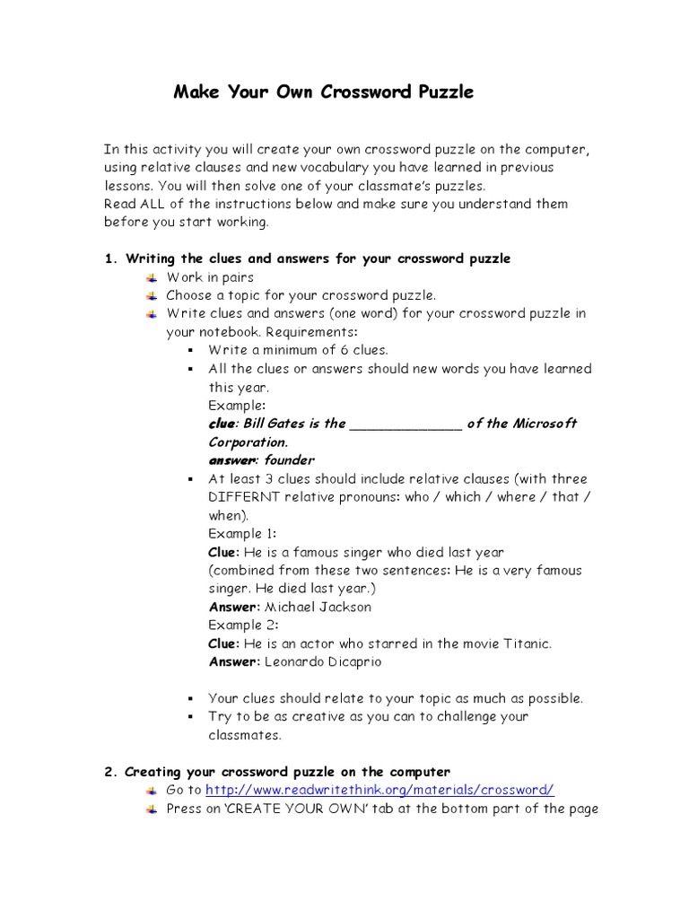 Create Your Own Crossword Puzzle | PDF | Crossword | Vocabulary