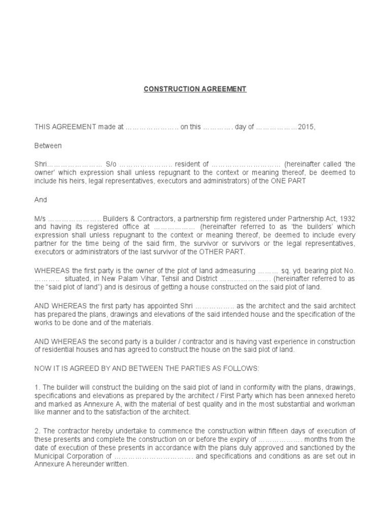 Construction Agreement | PDF | Arbitral Tribunal | Mortar (Masonry)