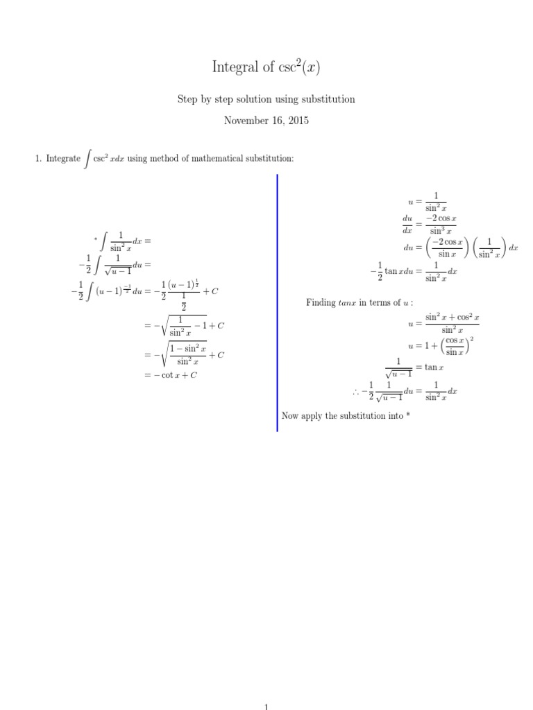Integral of CSC 2 (X) | PDF