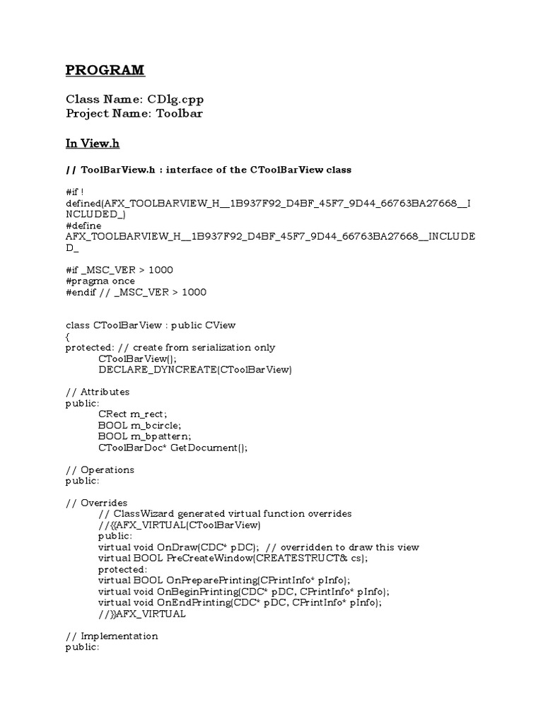 Program: Class Name: CDLG - CPP Project Name: Toolbar in View.H | PDF | Computing Platforms ...