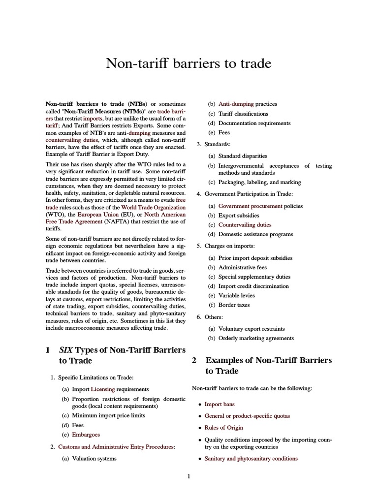 Non-Tariff Barriers To Trade PDF | PDF | Non Tariff Barriers To Trade ...