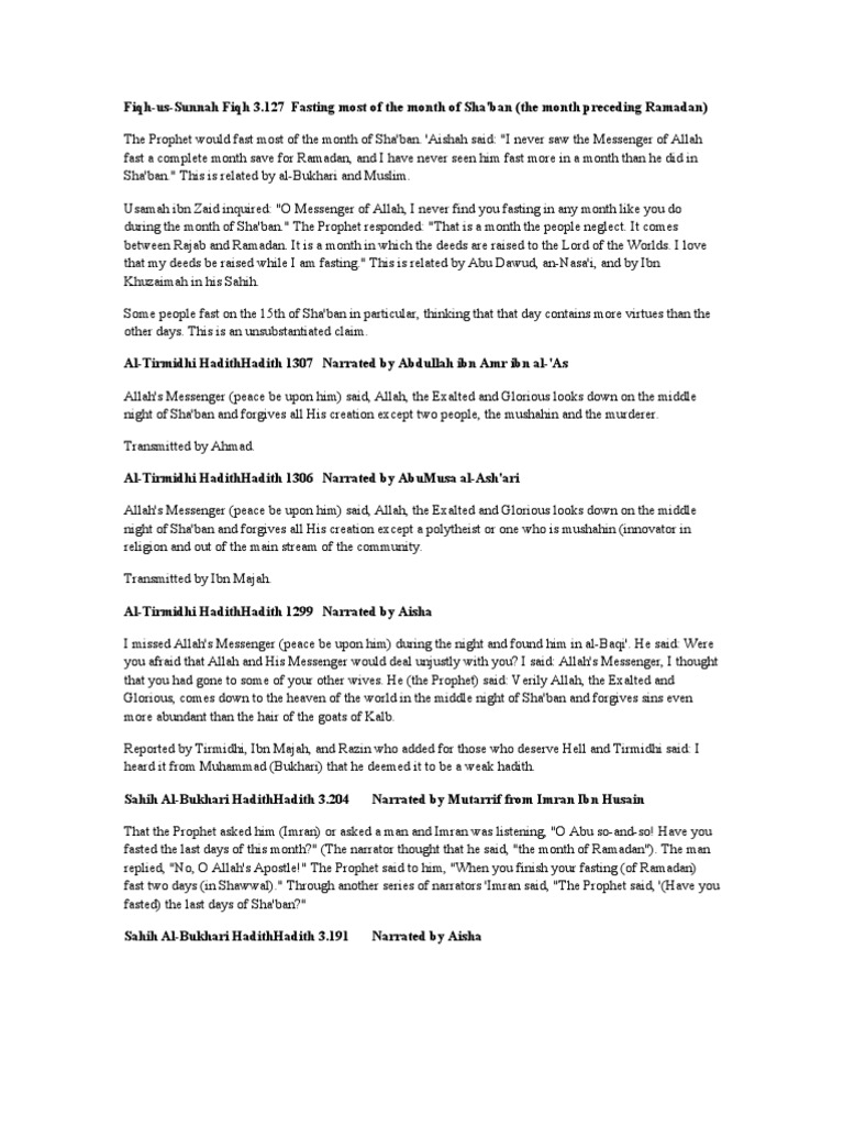 On The Significance of Shaban | PDF | Hadith | Muhammad