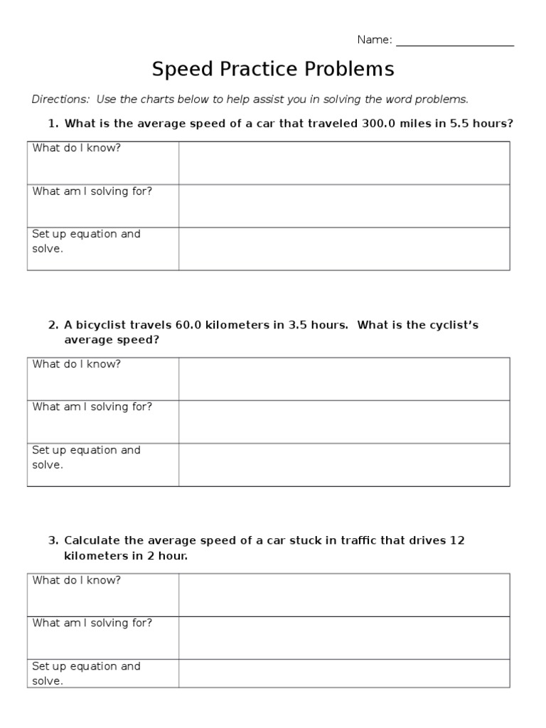 6th Grade Speed Practice Problems | PDF | Teaching Methods & Materials ...