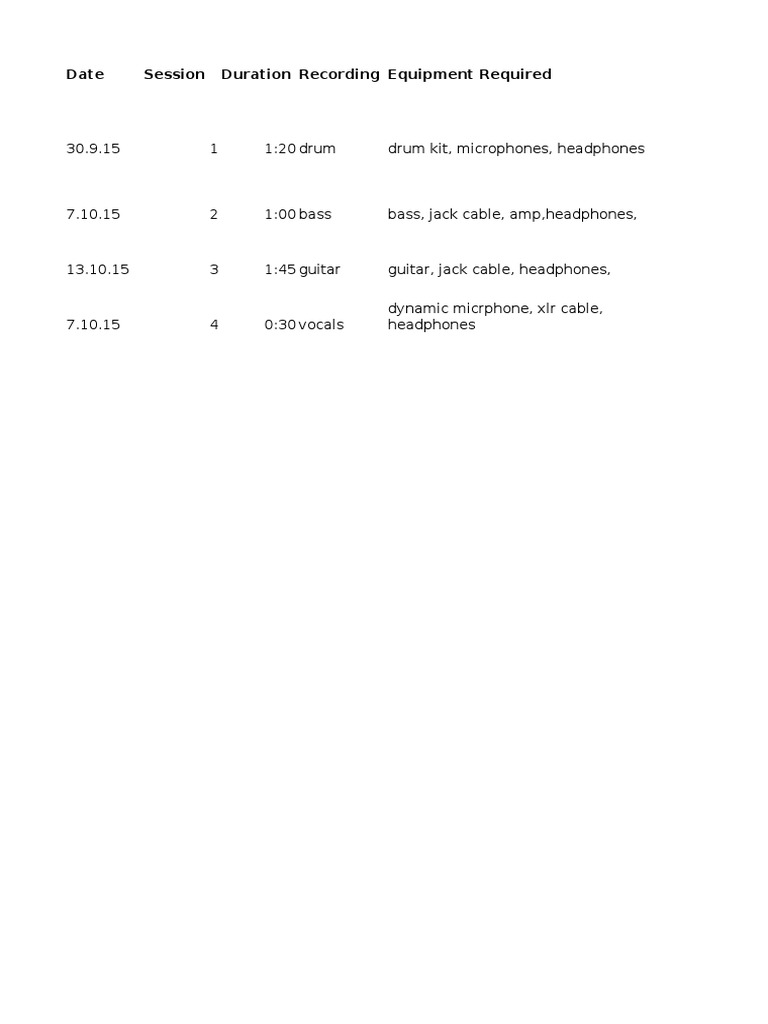 Timetabled Recording Sessions | PDF