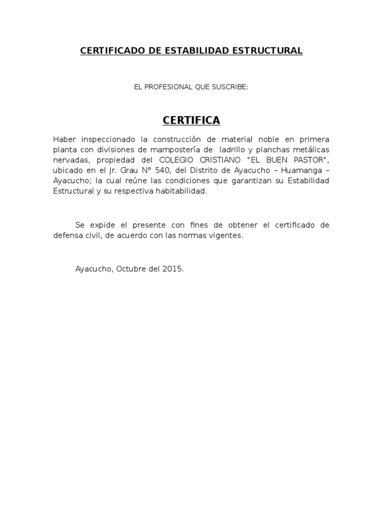 Certificado de Estabilidad Estructural | PDF