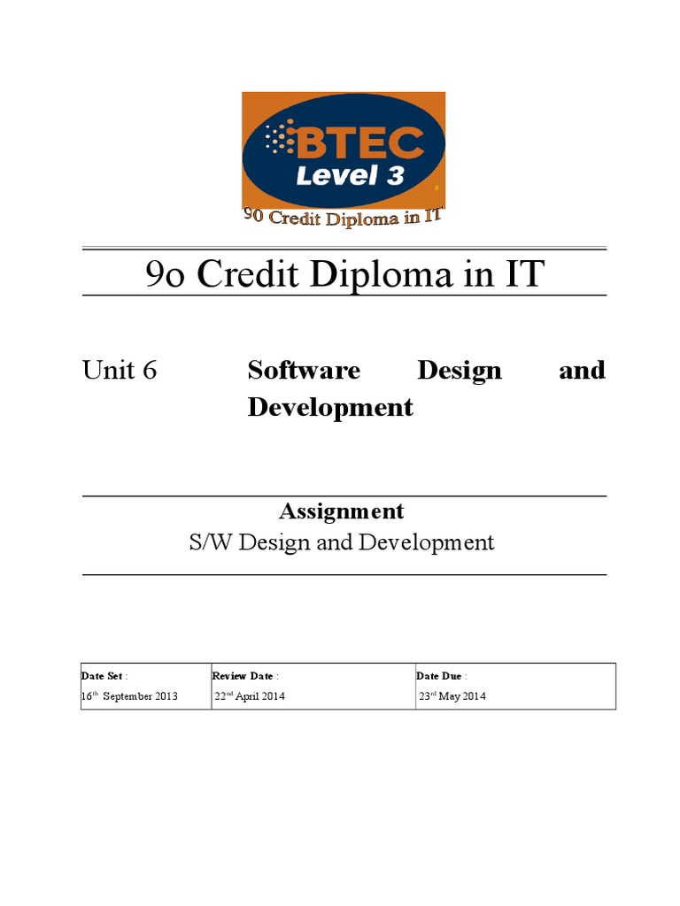 Unit 06 Assignment - Software Design Development 13.14 | PDF | Computer ...
