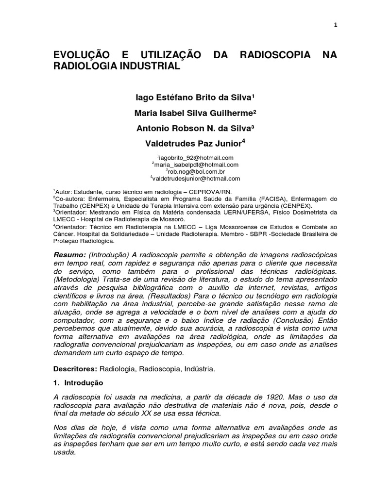 Evolução da Radioscopia Industrial | PDF | Radiologia | Qualidade ...