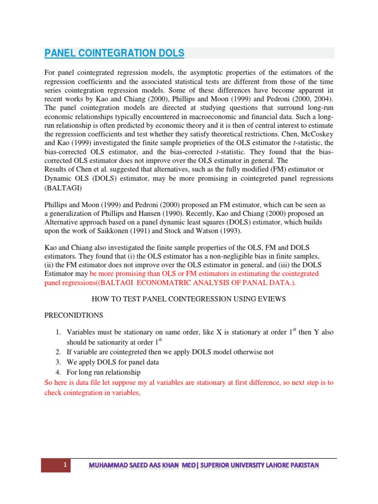 DOLS Model | PDF | Ordinary Least Squares | Statistical Hypothesis Testing