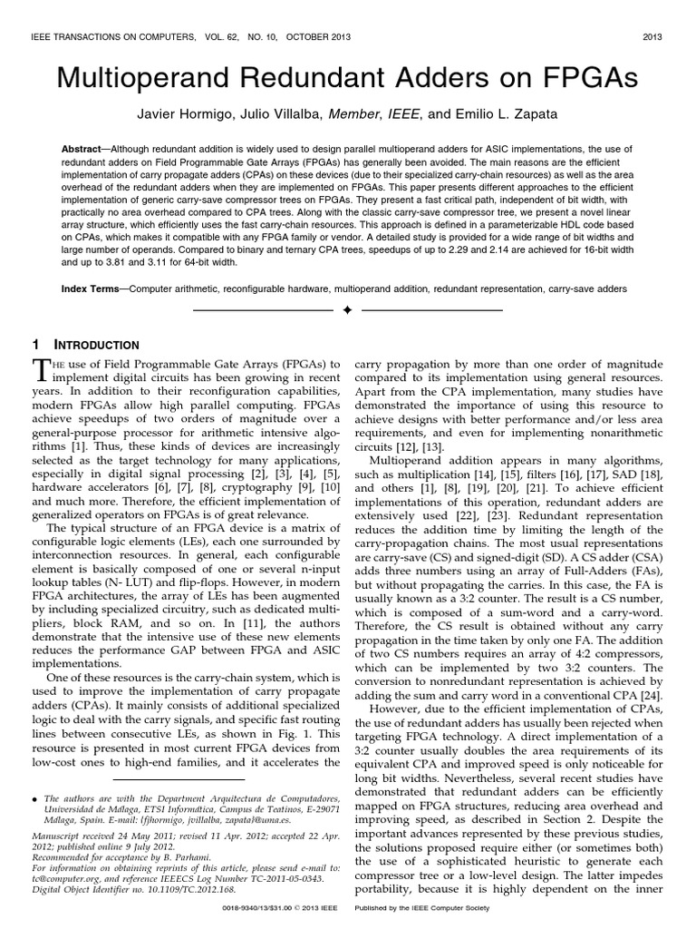 22.multioperand Redundant Adders On FPGAs | PDF | Field Programmable ...