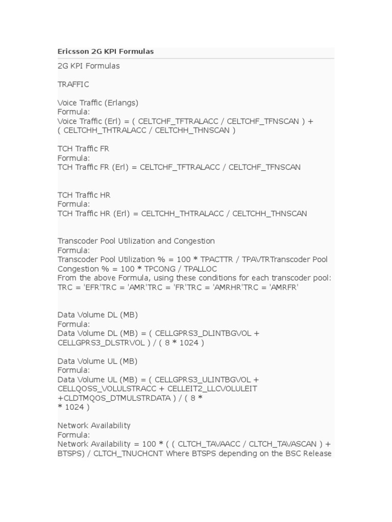 Ericsson 2G KPI Formulas | PDF