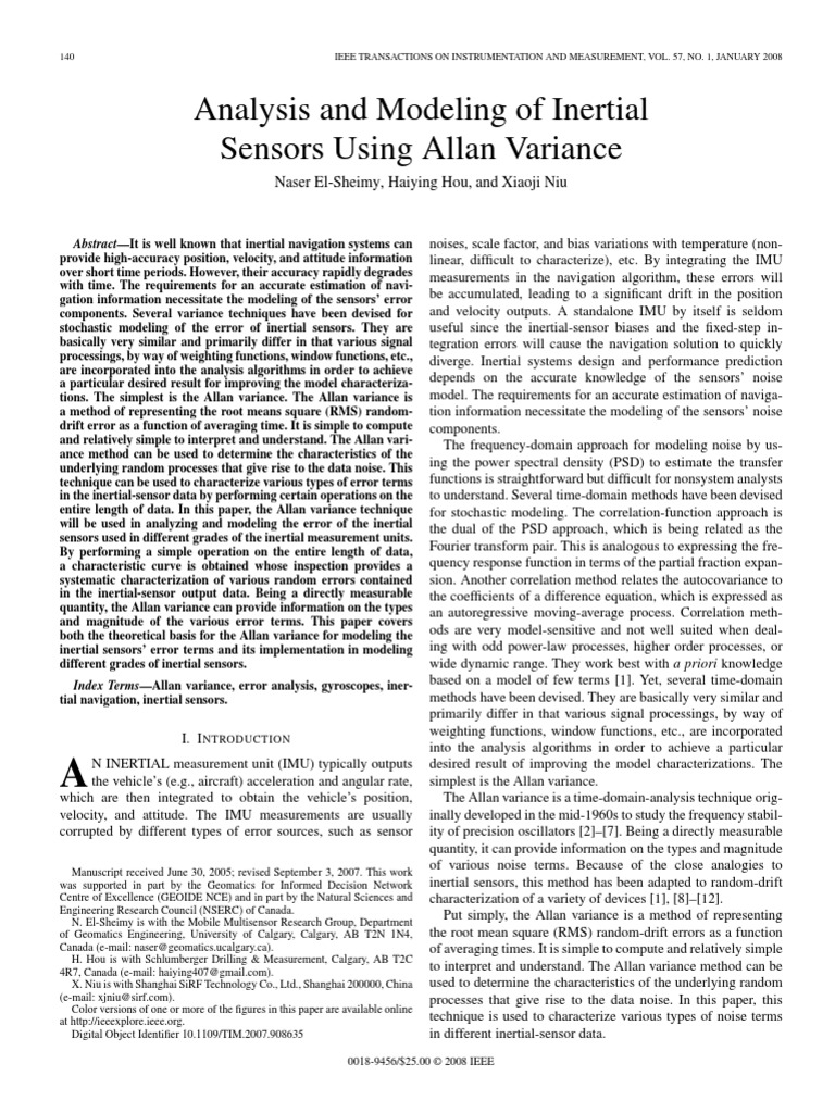 Analysis And Modeling Of Inertial Sensors Using Allan Variance Pdf Inertial Navigation 3903